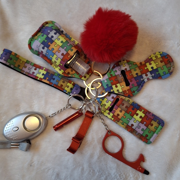 Accessories | Autism Awareness Safety Keychain Set With Red Pom Pom ...